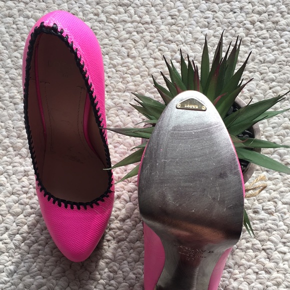 Loewe | Shoes | Loewe Hot Pink Heels With Black Stitches | Poshmark